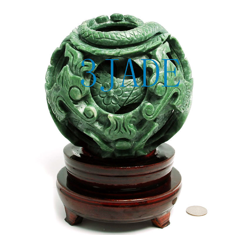 6 1/4 " Hand Carved 8 layers Green Jade Puzzle Ball - 3JADE wholesale ...