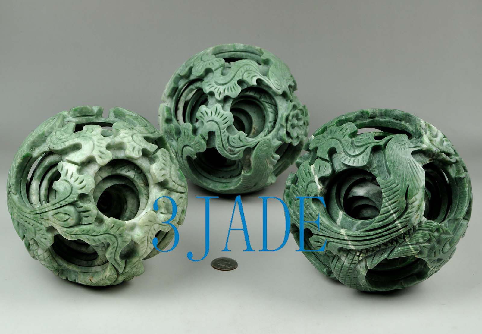 6 1/4 " Hand Carved 8 layers Green Jade Puzzle Ball - 3JADE wholesale ...